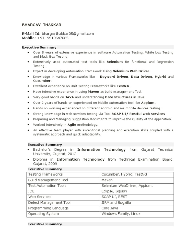 Bhargav Resume | PDF | Selenium (Software) | Software Testing