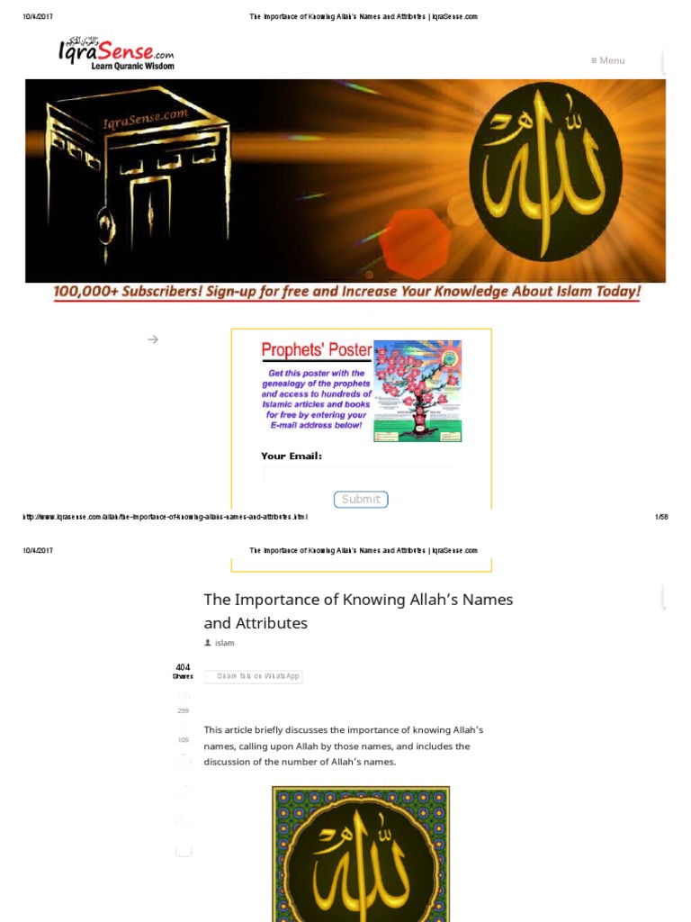 Understanding Allah's Names and Attributes | PDF | Hadith | God In Islam