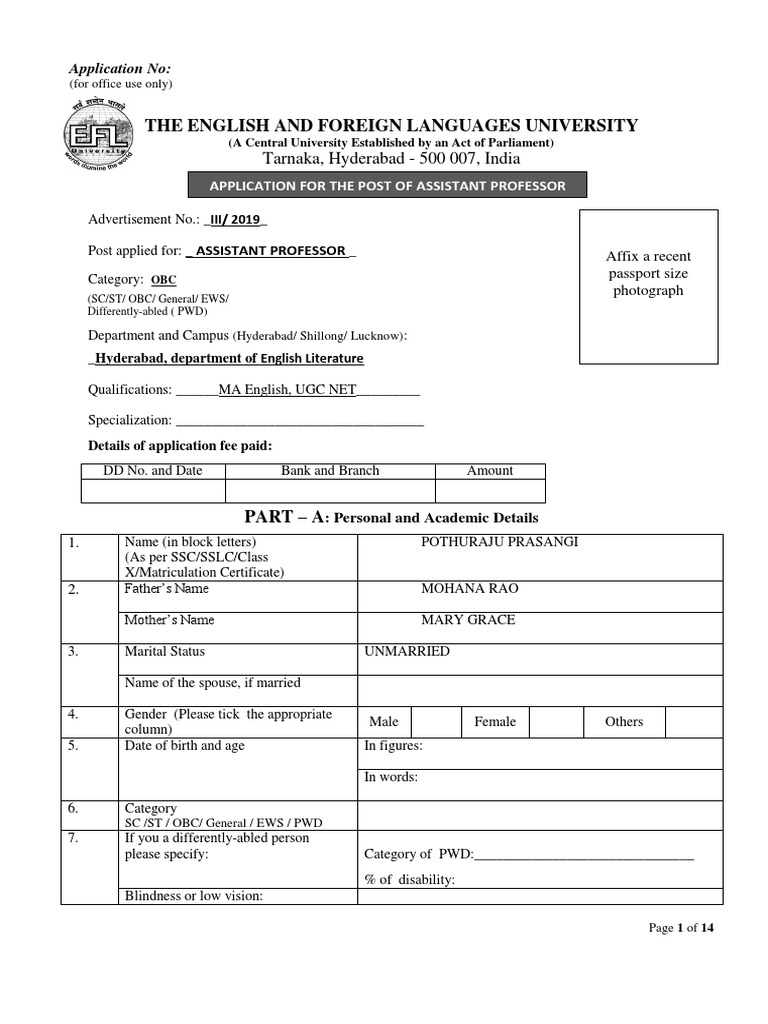 Assistant Professor Application Form | PDF | Doctor Of Philosophy | Thesis