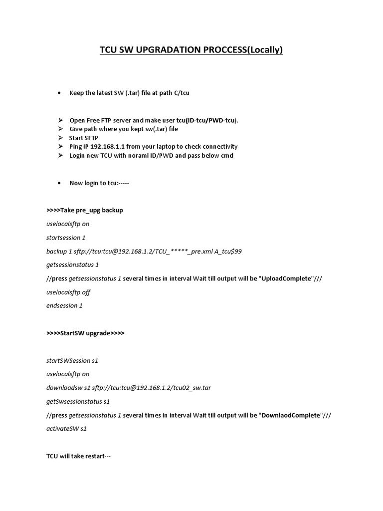 Tcu SW Upgradation Proccess | PDF | Business | Computers