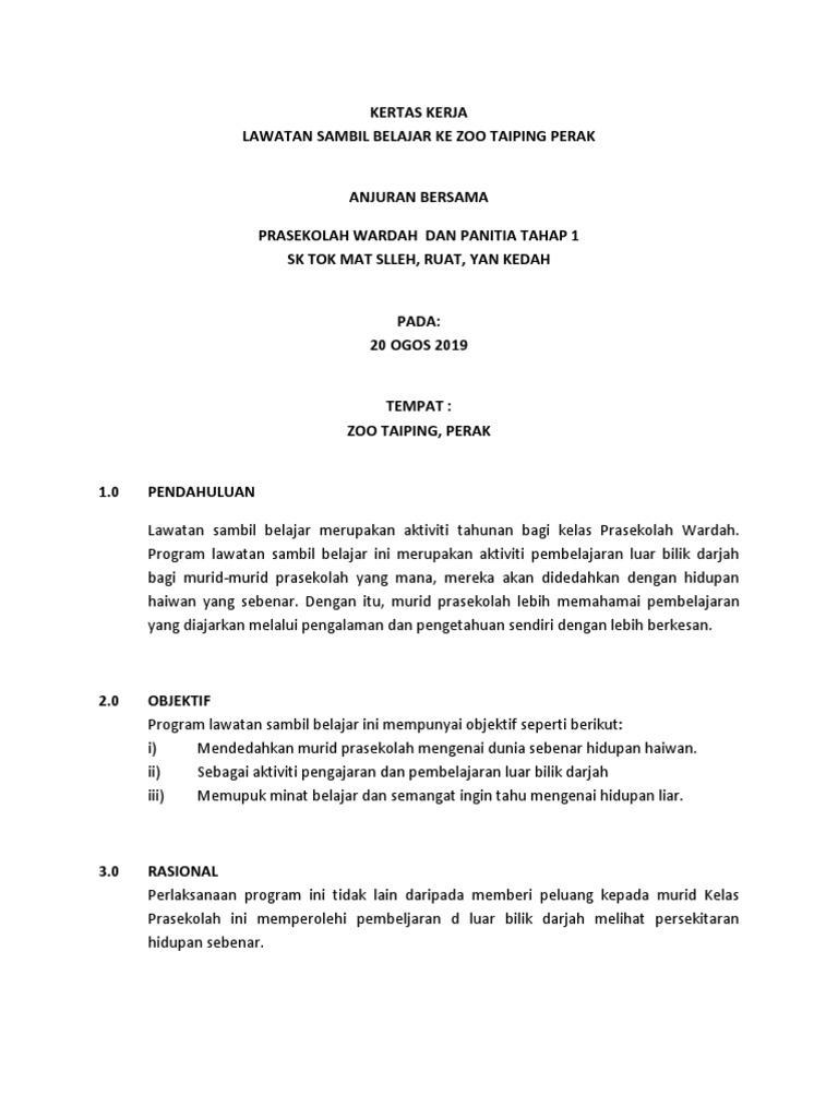 Kertas Kerja Ke Zoo Taiping | PDF