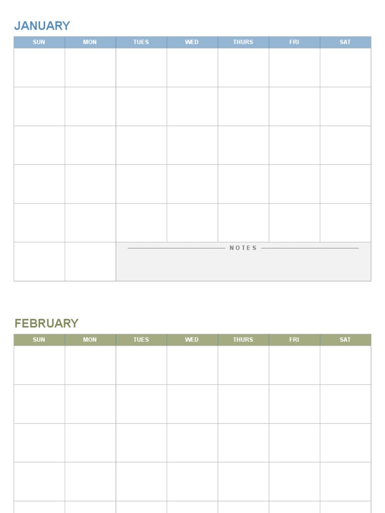 Yearly Monthly Calendar Template | PDF