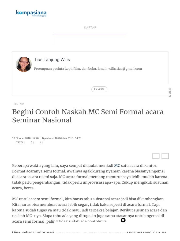 Begini Contoh Naskah MC Semi Formal Acara Seminar Nasional Oleh Tias ...