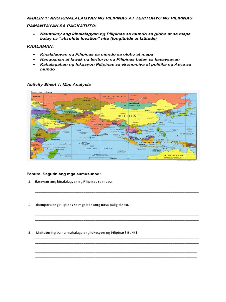Araling Panlipunan Activity Sheet | PDF