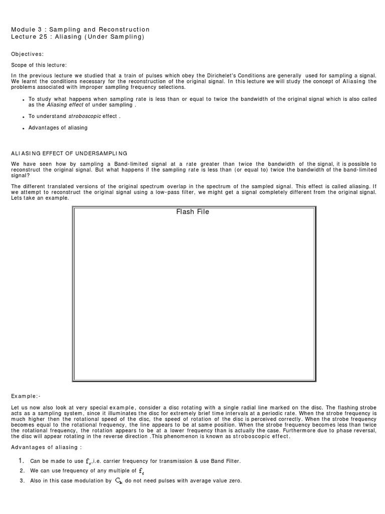 Module 3: Sampling and Reconstruction Lecture 25: Aliasing (Under Sampling) | Download Free PDF ...