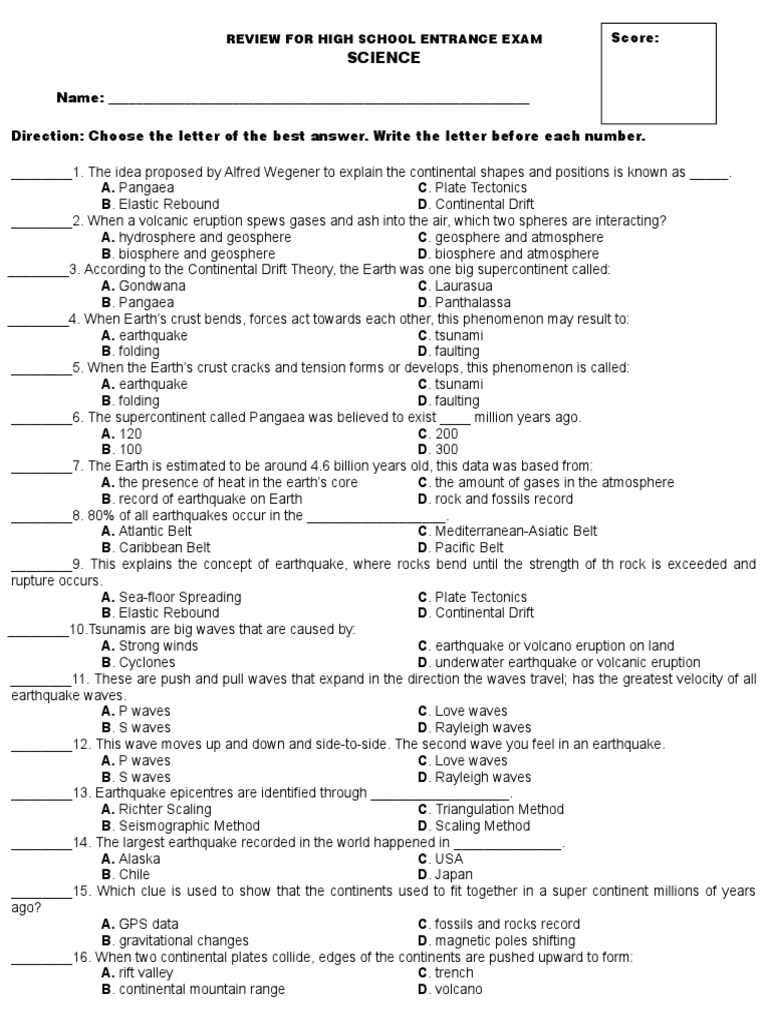 Grade 10 Science 1st Quarter Exam | PDF | Plate Tectonics | Mantle ...