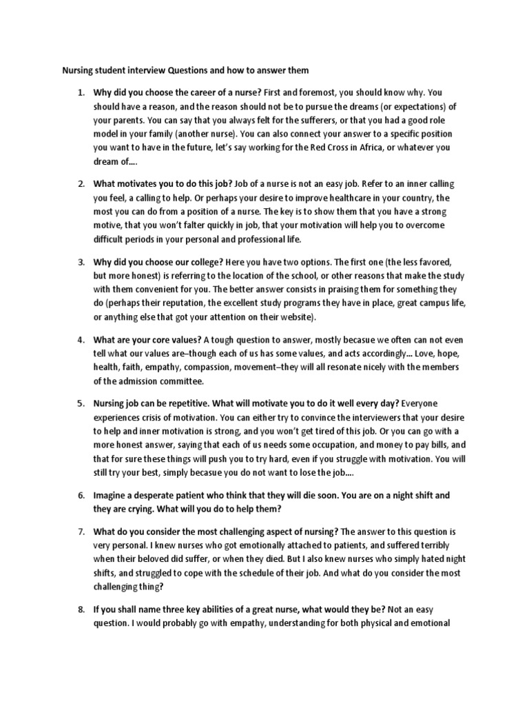 Nursing Student Interview Questions and How To Answer Them | PDF ...