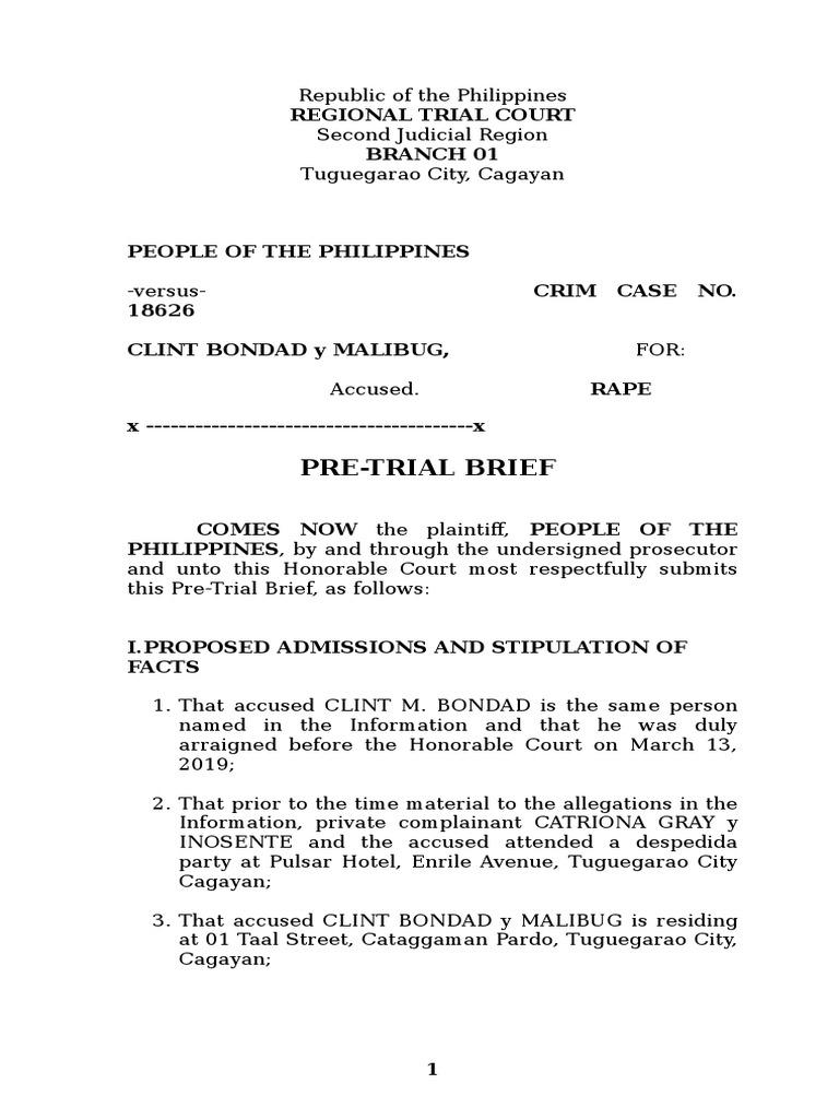 Pre Trial Brief | PDF | Testimony | Plaintiff