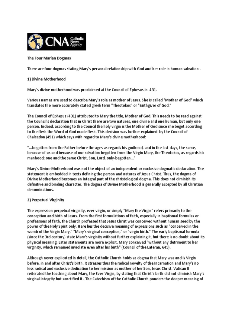 The Four Marian Dogmas Pdf Mary Mother Of Jesus Original Sin