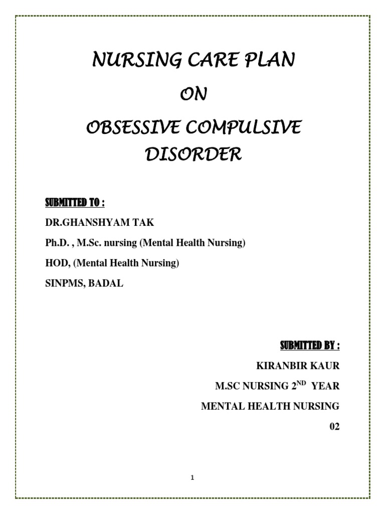 Nursing Care Plan for Obsessive Compulsive Disorder | PDF | Rituals ...