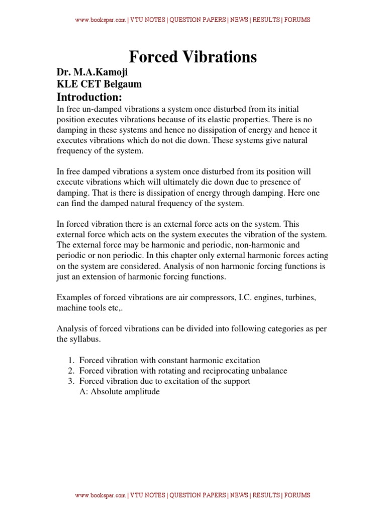MV Forced Vibrations Notes | PDF | Resonance | Force