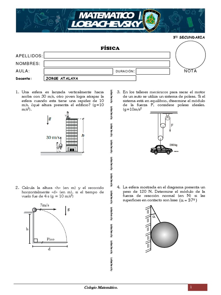 Examen - Bimestral 3er (2do Bimestre Examen Final) | PDF | Fricción | Fuerza
