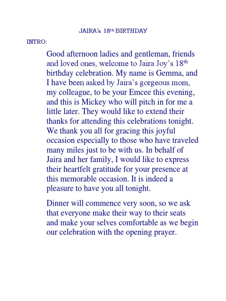 18th BIRTHDAY PROGRAM | PDF