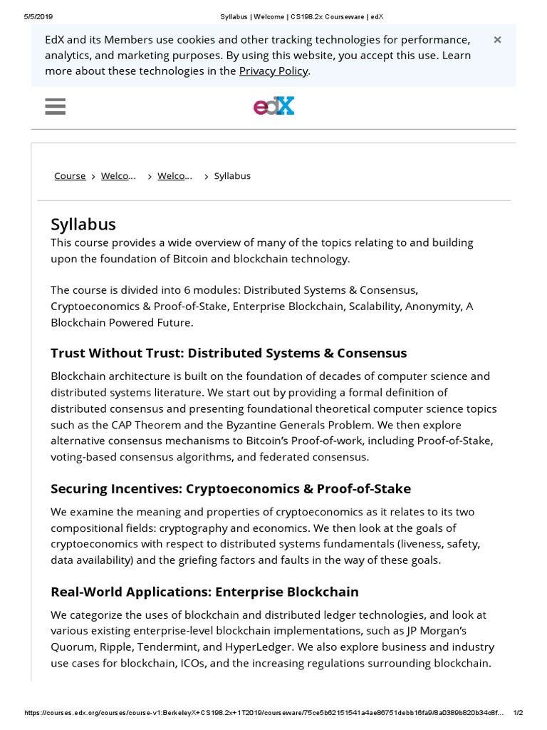 Syllabus - Welcome - CS198.2x Courseware - EdX | PDF | Cryptocurrency ...