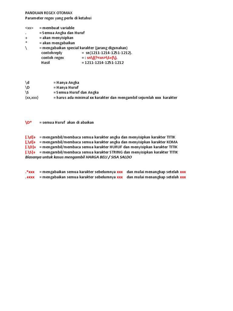 Panduan Regex Otomax | PDF | Metode & Bahan Ajar