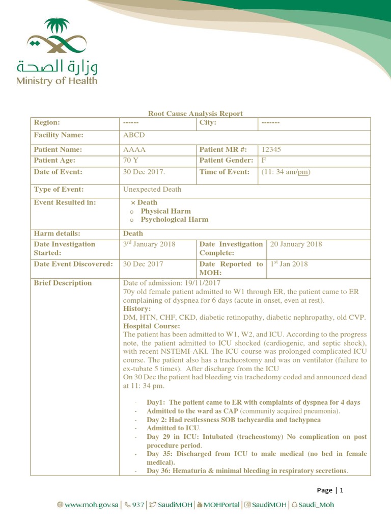 RCA Report Sample | PDF | Physician | Intensive Care Unit