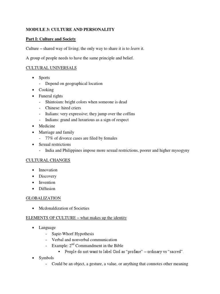 Module 3: Culture and Personality Part I: Culture and Society | PDF ...