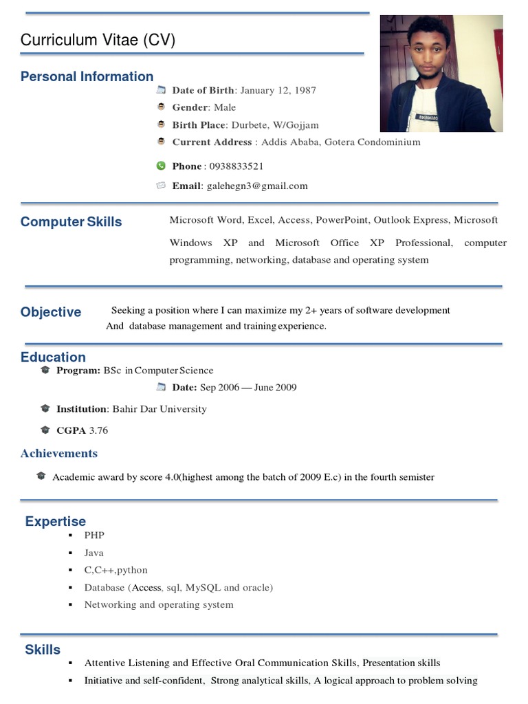 Curriculum Vitae (CV) : Personal Information | PDF | My Sql | Databases