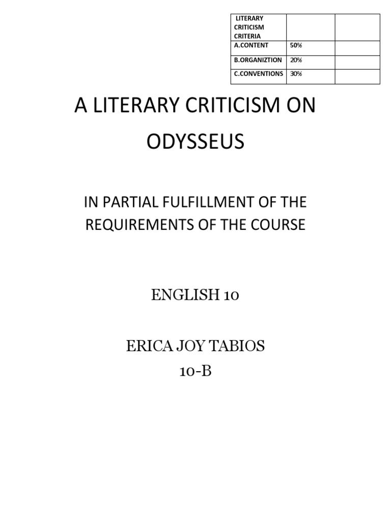 An Analysis of Literary Elements and Symbols in Homer's Odyssey | PDF ...