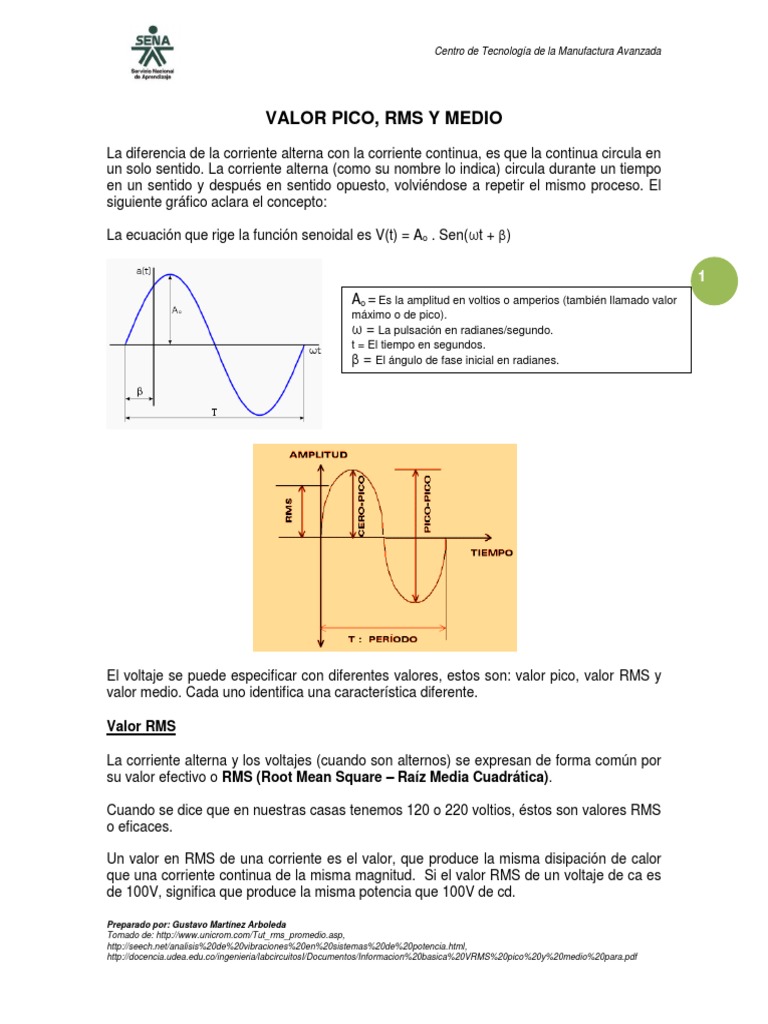 Documento Guía 1 Valores Pico, RMS y Promedio | PDF | voltaje | Voltio