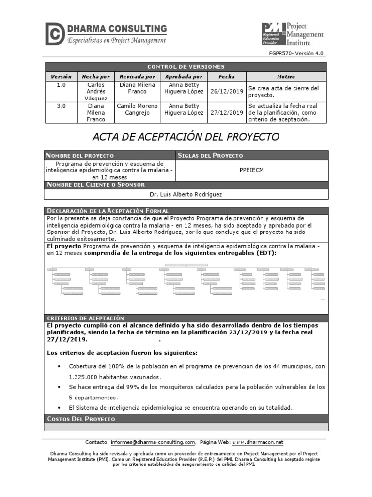 Acta de Aceptacion Del Proyecto | PDF | Business