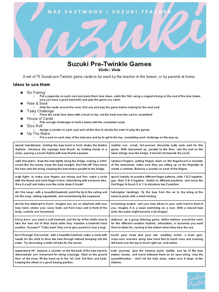 Suzuki Pre-Twinkle Games: Ideas To Use Them | PDF | String Instruments ...