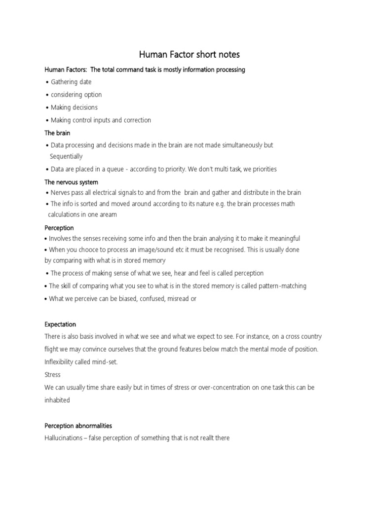 Human Factor Short Notes | PDF | Mental Processes | Memory