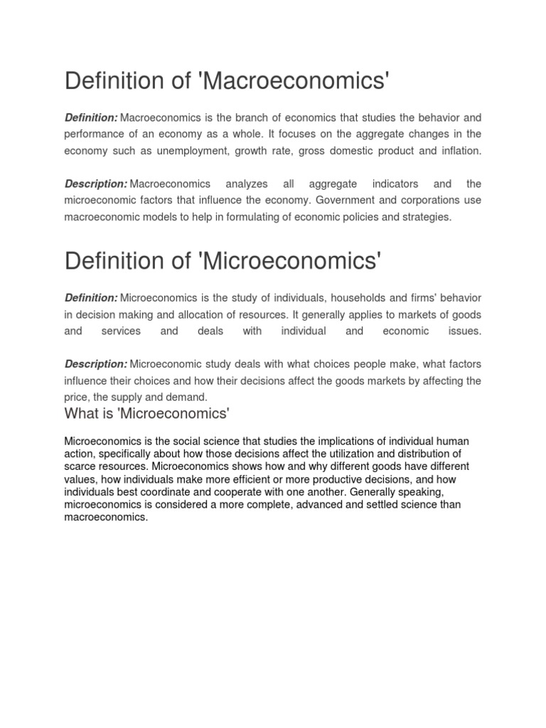 Definition of 'Macroeconomics': What Is 'Microeconomics' | PDF