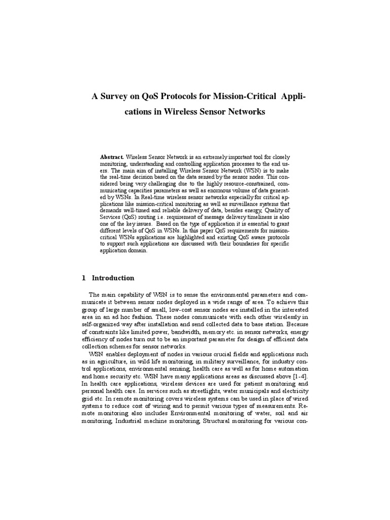A Survey On QoS Protocols For Mission-Critical Applications in Wireless Sensor Networks | PDF ...