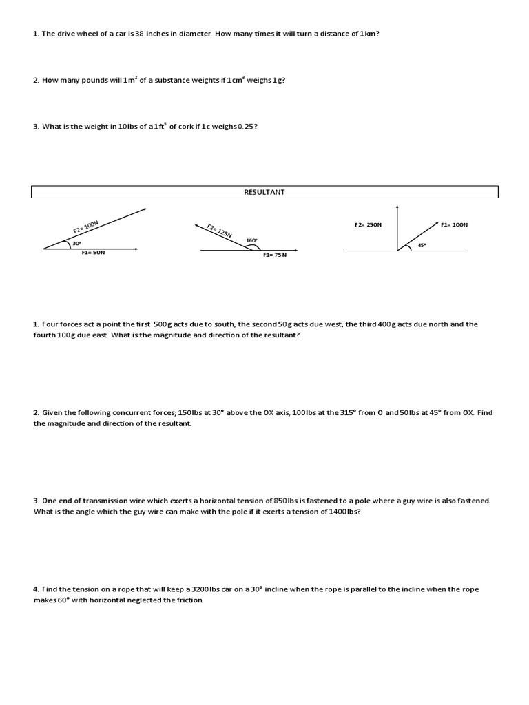Physics Problems | PDF | Weight | Force