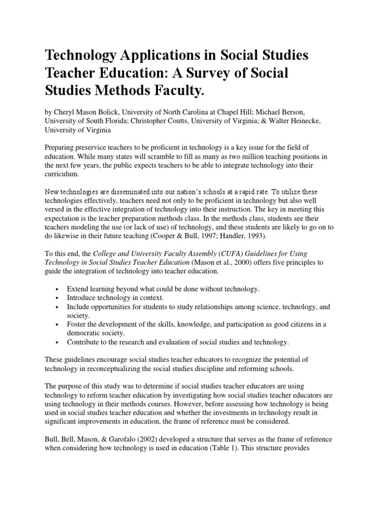 Technology Applications in Social Studies Teacher Education | PDF ...