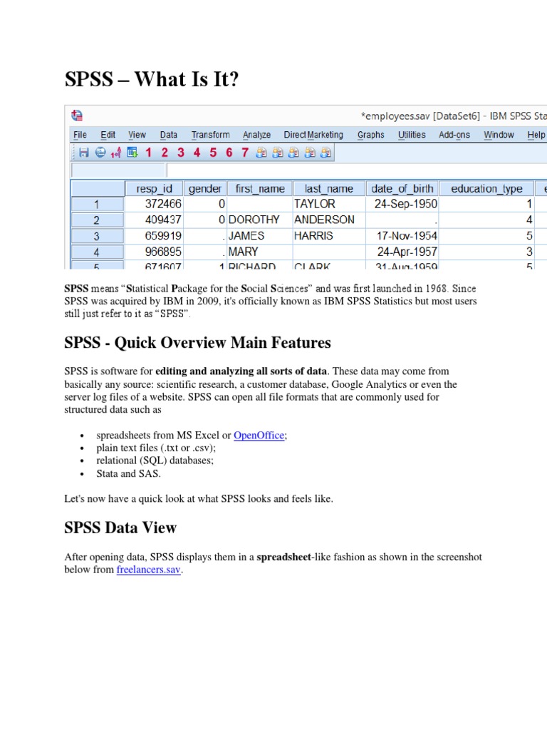 SPSS - What Is It?: SPSS - Quick Overview Main Features | PDF | Spss ...