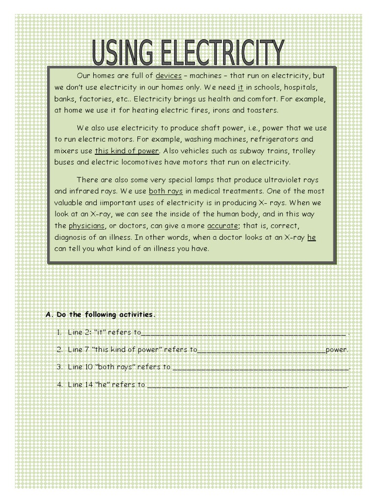 Using Electricity Fun Activities Games Reading Comprehension Exercis ...