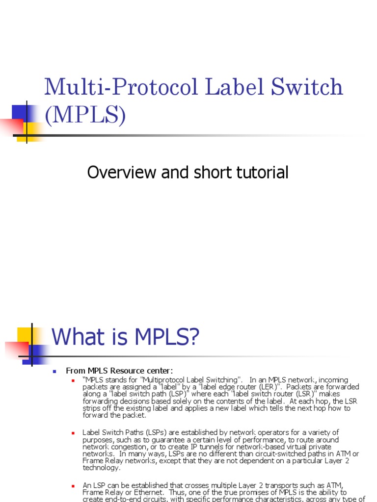 Multi-Protocol Label Switch (MPLS) : Overview and Short Tutorial | PDF | Multiprotocol Label ...