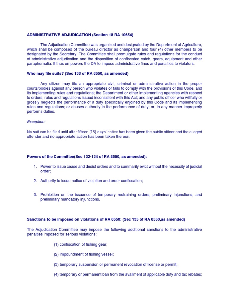 Administrative Adjudication (Section 18 Ra 10654) : Exception | PDF ...