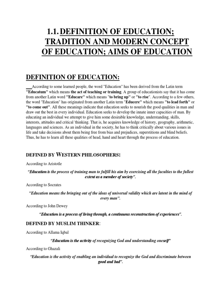 1.1. Definition of Education Tradition and Modern Concept of Education ...