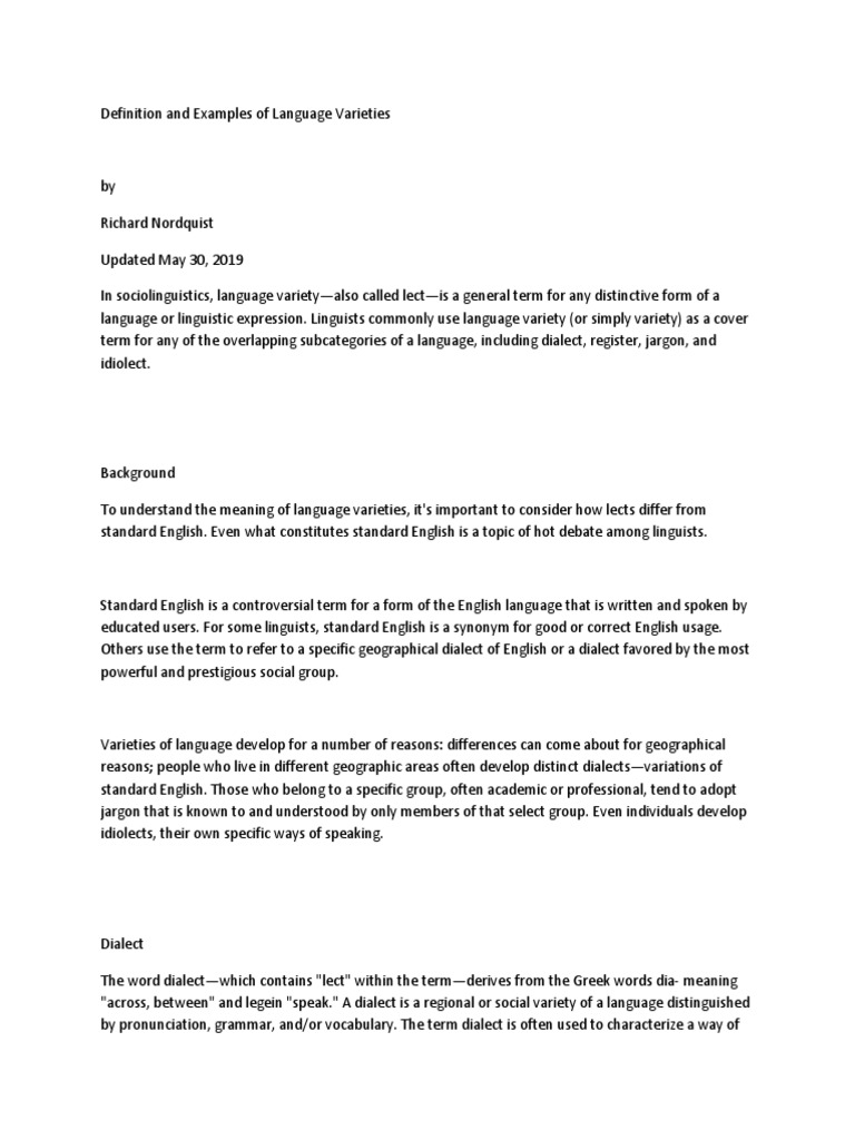 Definition and Examples of Language Varieties | PDF | Dialect ...
