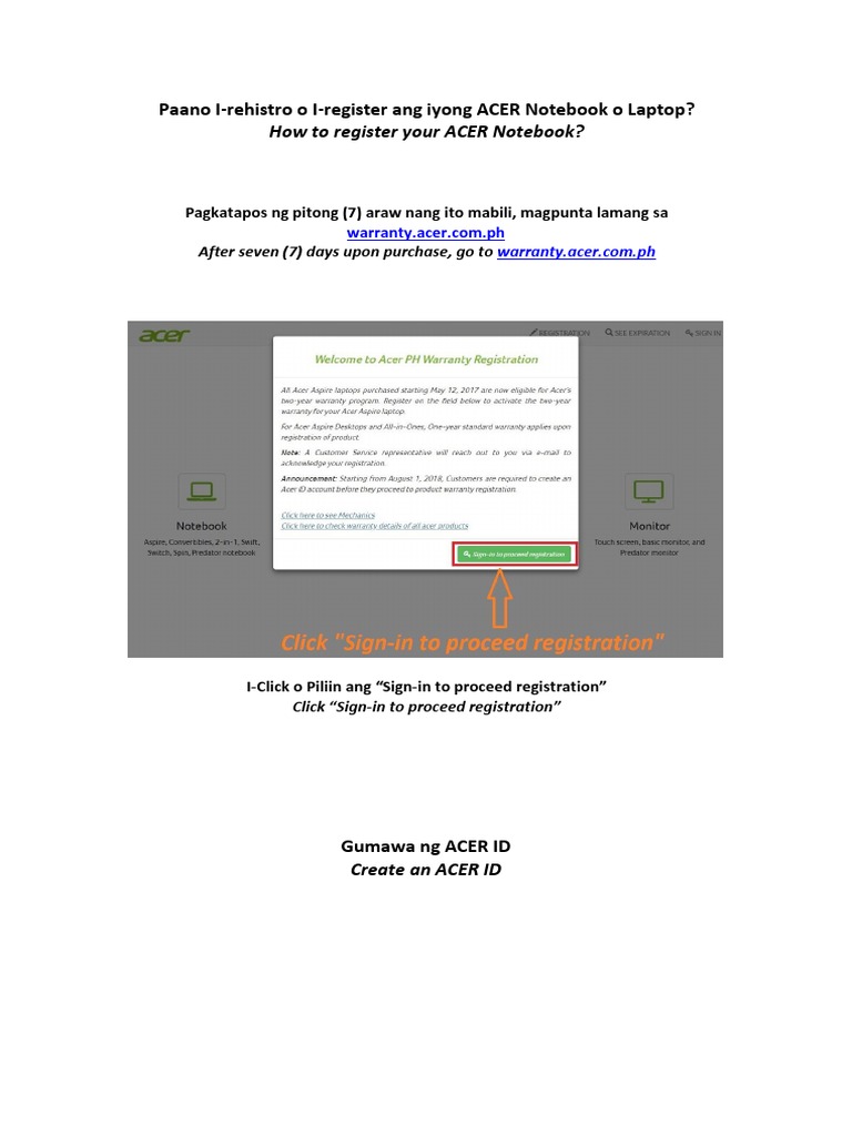Please Readme 2 Years Acer Registration PDF | PDF