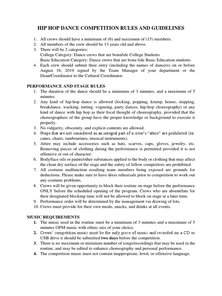 Hip Hop Dance Competition Rules and Guidelines | Download Free PDF ...