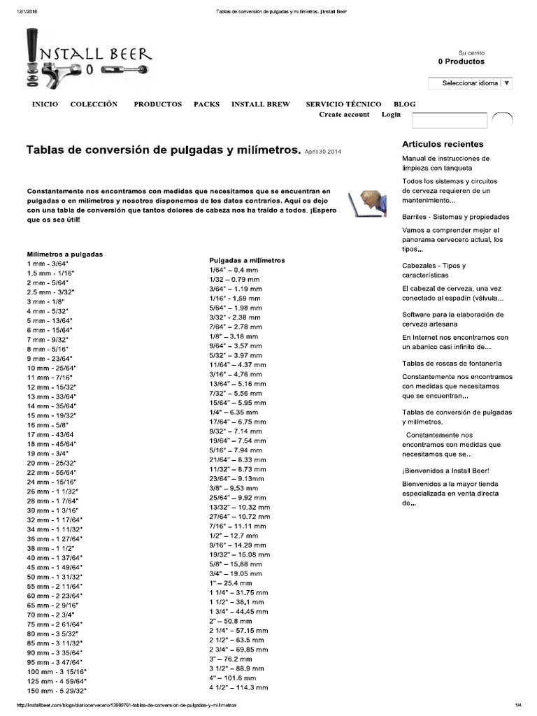 Tablas de Conversión de Pulgadas y Milímetros | PDF