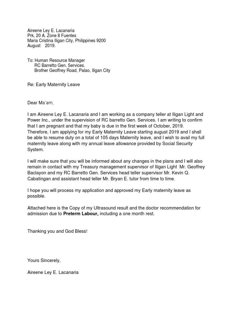 Letter of Maternity Sample | PDF