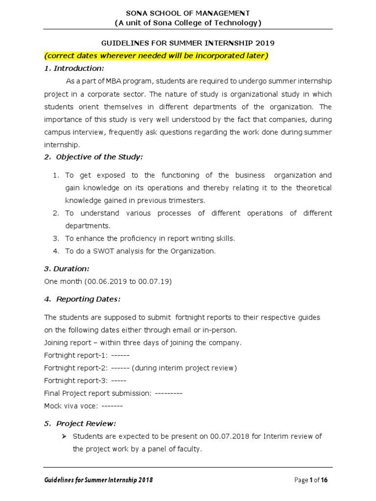 Guidelines For Summer Internship.2019 | PDF | Mergers And Acquisitions | Stock Market