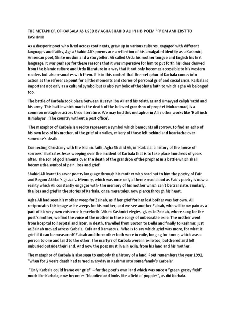 The Metaphor of Karbala As Used by Agha Shahid Ali in His Poem ...