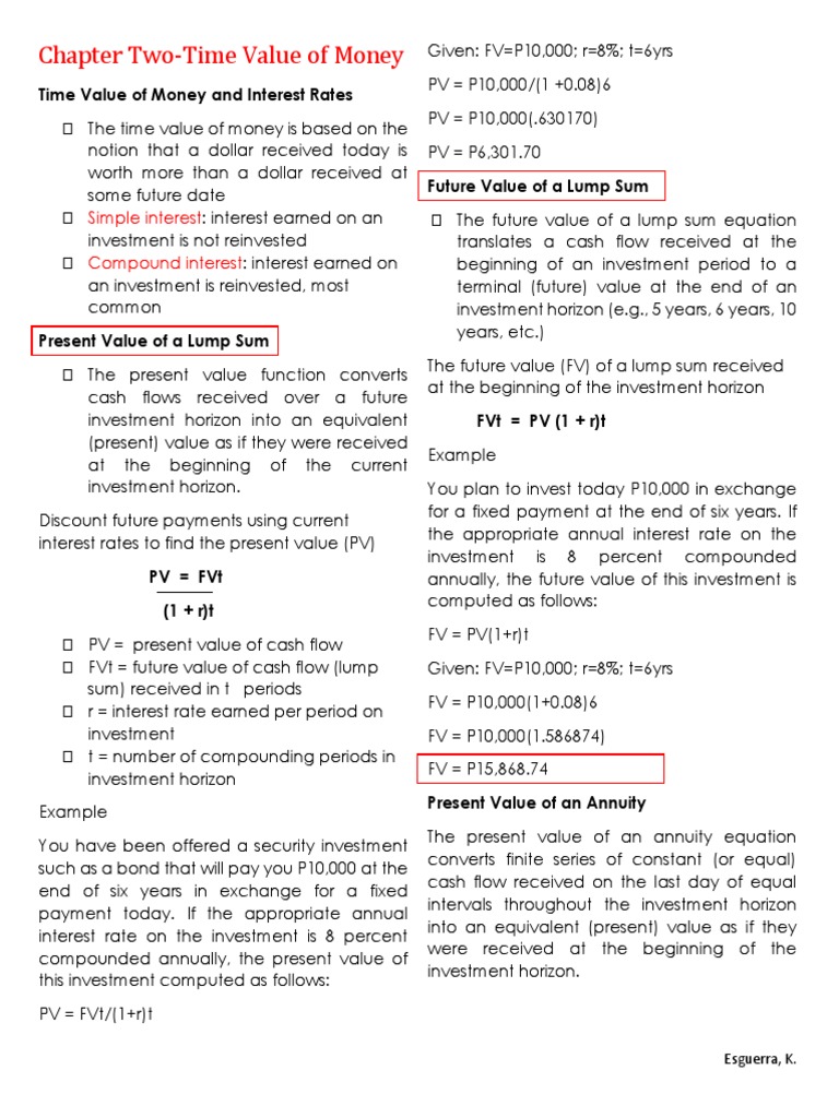 Chapter Two-Time Value of Money: Simple Interest Compound Interest | PDF | Present Value | Time ...