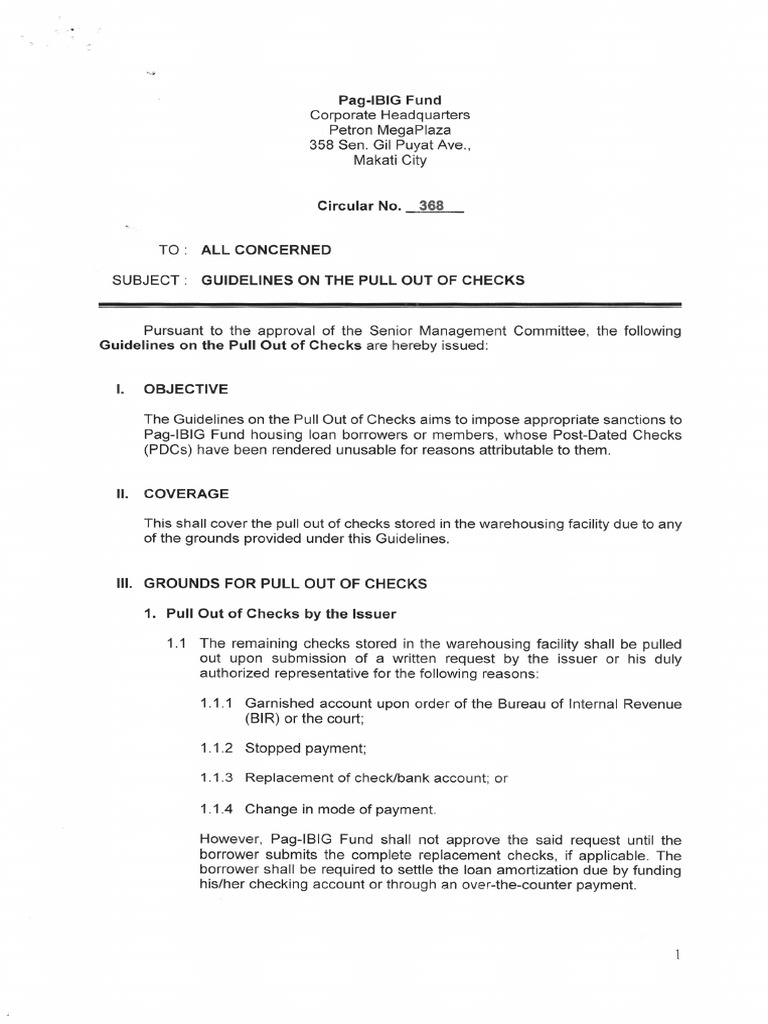 Guidelines On The Pull Out of Checks PDF | PDF | Banks | Loans