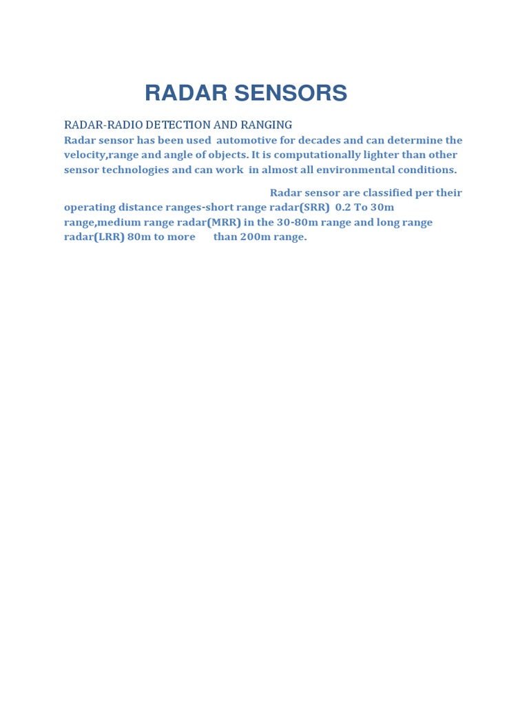 Radar Sensors in Autonomous Vehicles | PDF | Computers | Technology & Engineering