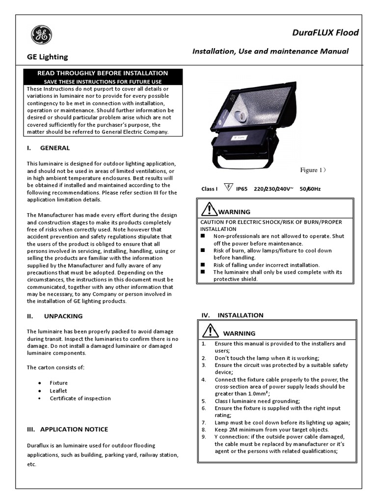 GE Lighting: Installation, Use and Maintenance Manual | PDF | Screw ...