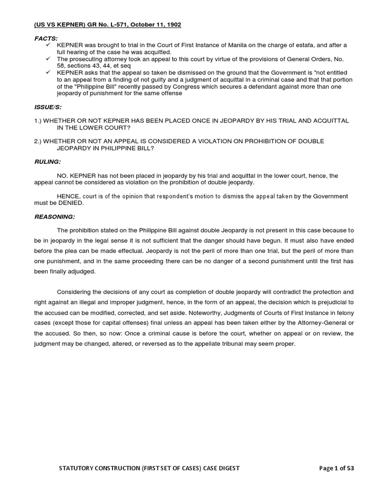Case Digest - Statcon - 1ST Set of Cases | PDF | Acquittal | Double Jeopardy