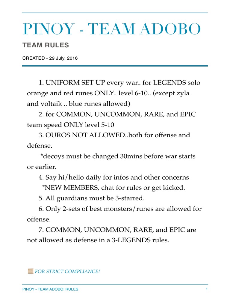 Team Rules | PDF