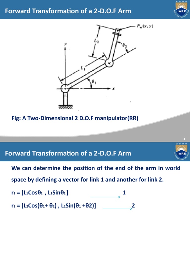 Forward kinematics of a 2-DOF robotic arm | PDF